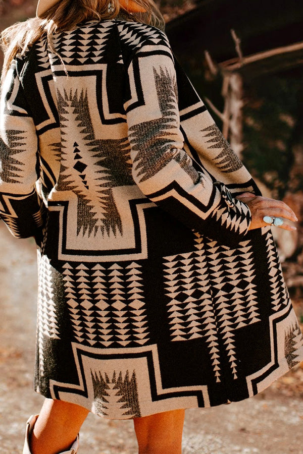 Retro Western Aztec Pattern Shirt Collar Trench Coat – REFCOUNTRY