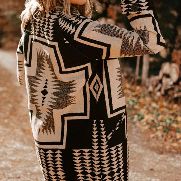 Retro Western Aztec Pattern Shirt Collar Trench Coat – REFCOUNTRY